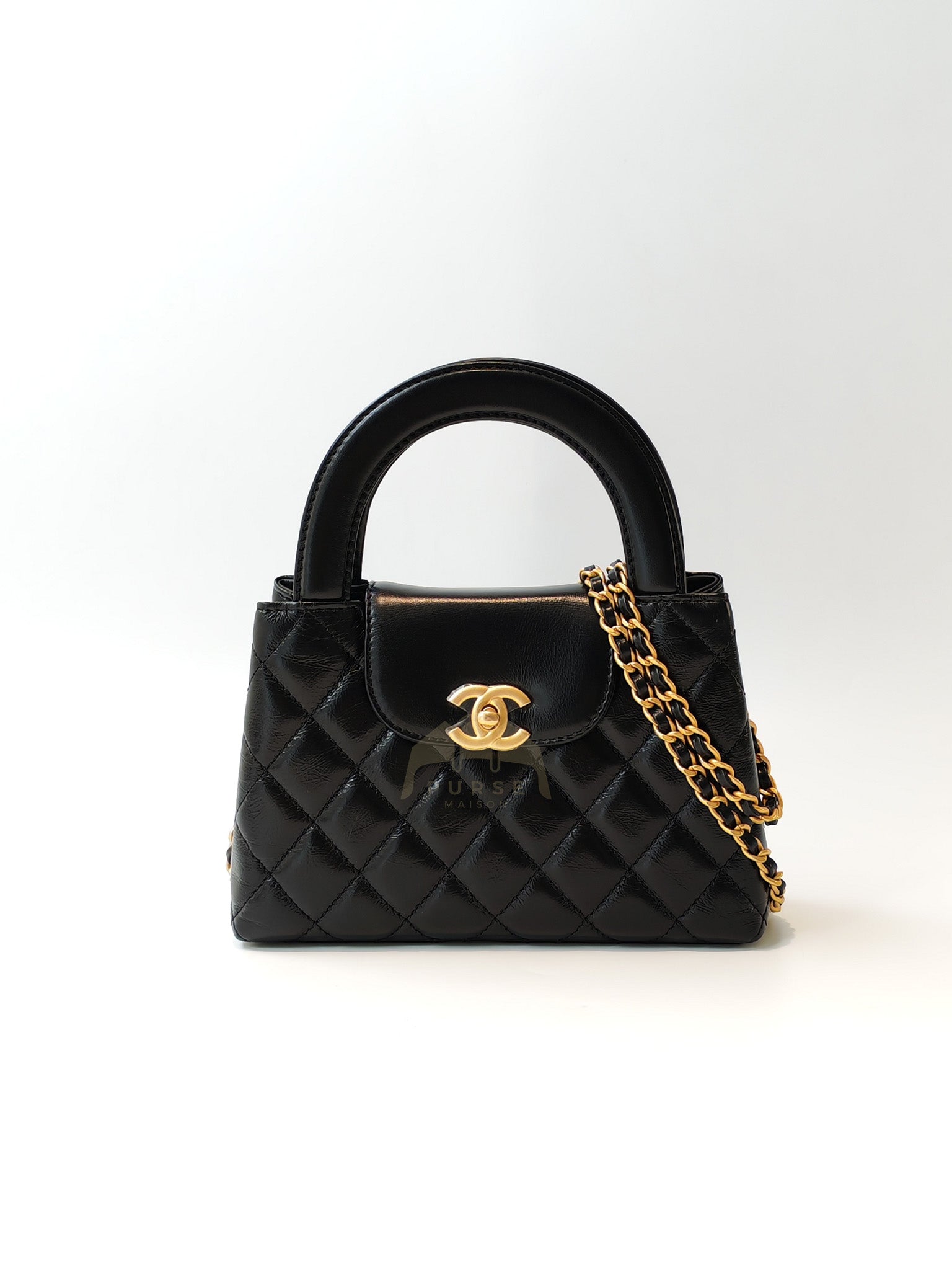 CC Kelly Small Shopping Bag Black Calfskin and Aged Gold Hardware (Mic