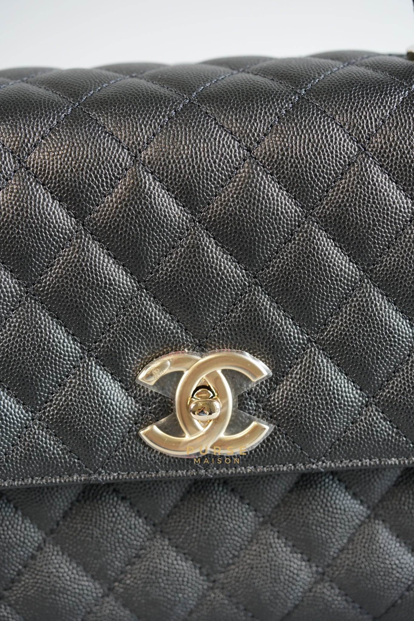 Coco Handle Medium in Black Caviar Leather and Light Gold