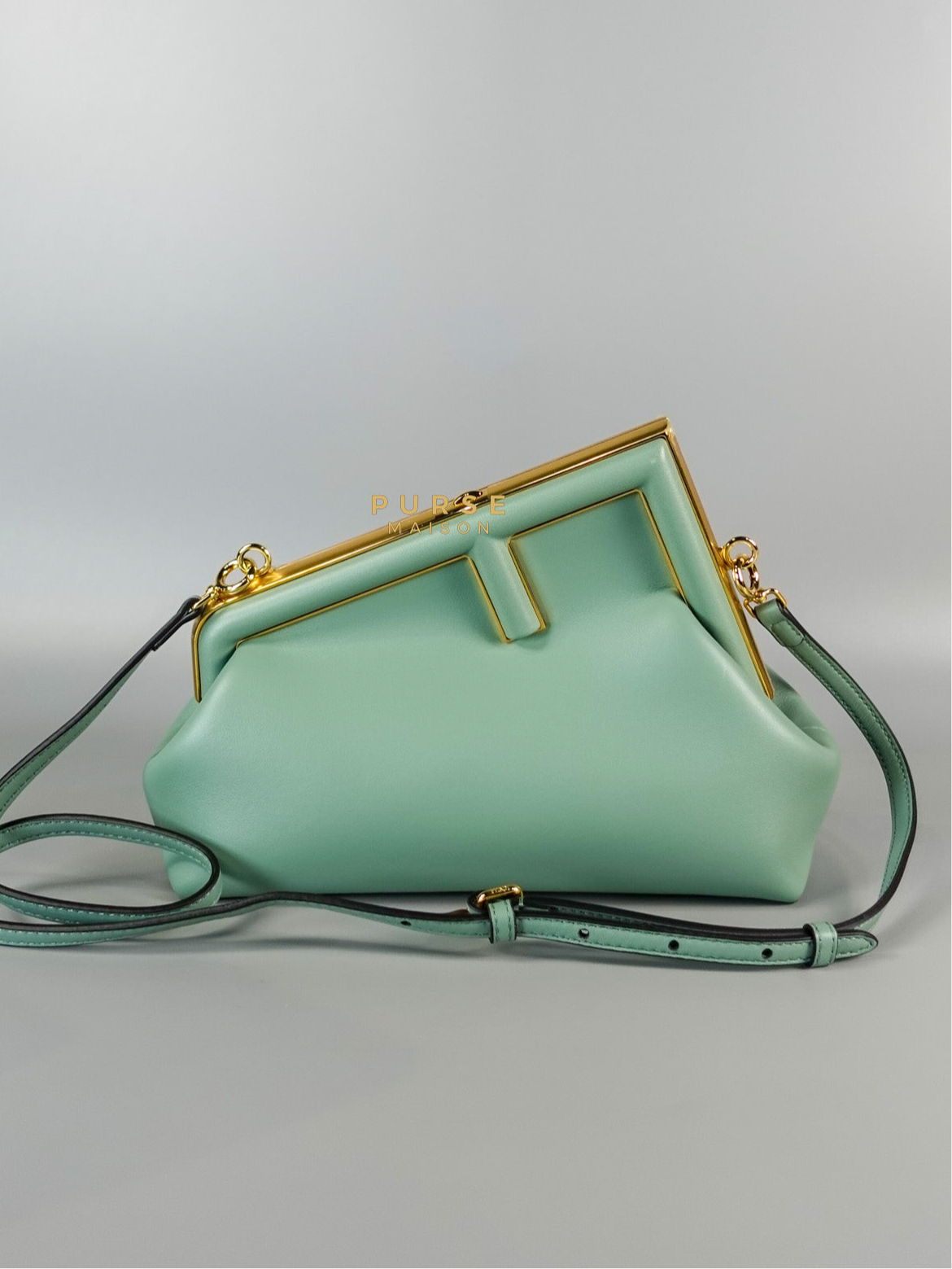 First Leather Small Handbag Mint Green in Gold Hardware