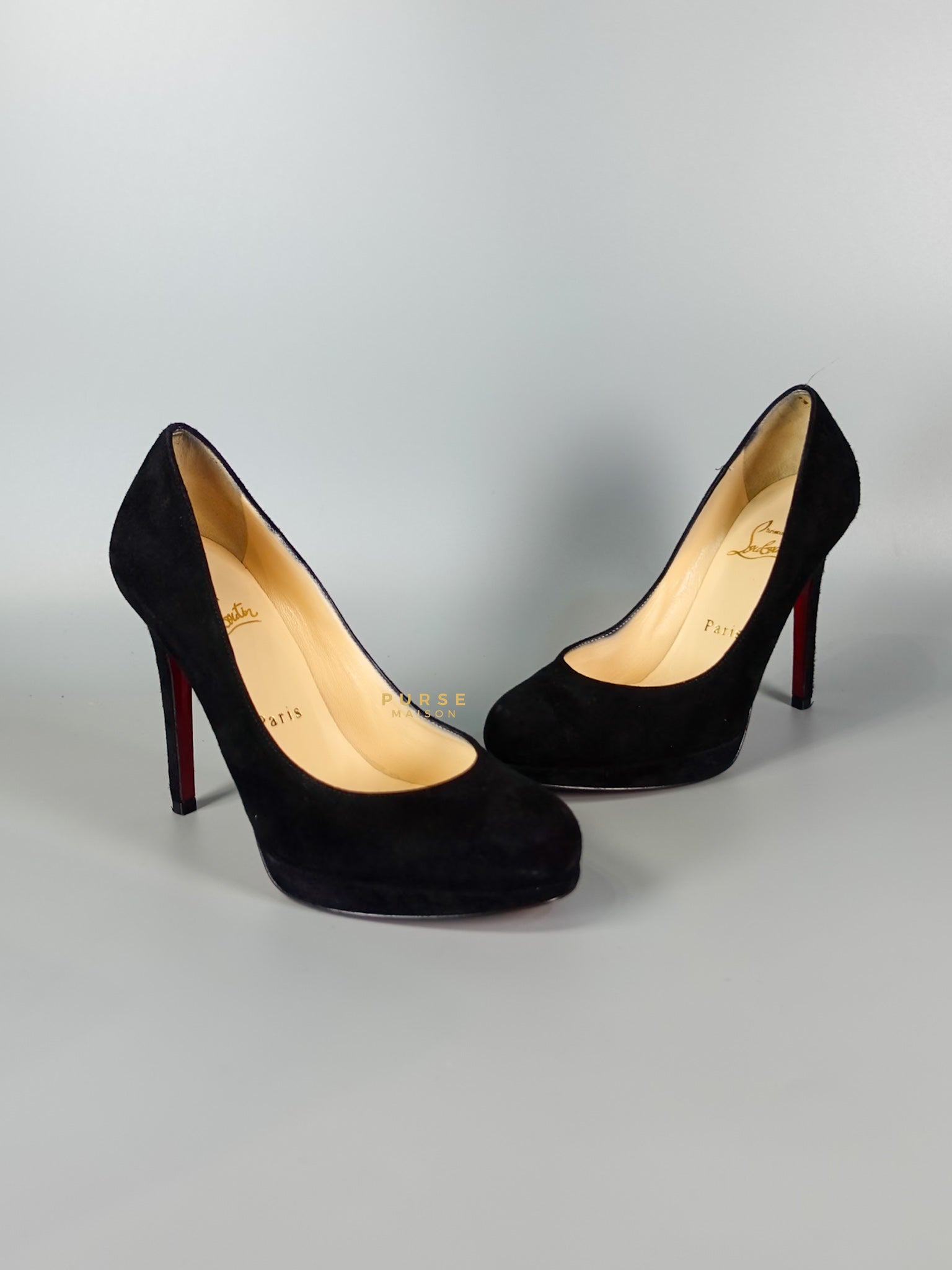 Louboutin Black Suede Hidden Platform Pumps Heels (Size
