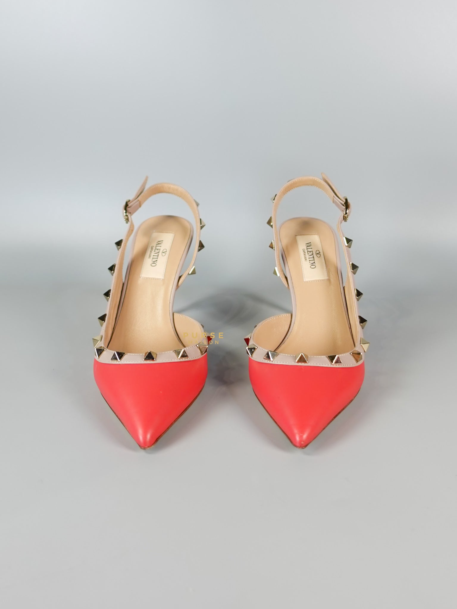 Red Leather Rockstud Slingback Pumps (Size 36EU 22.7cm)