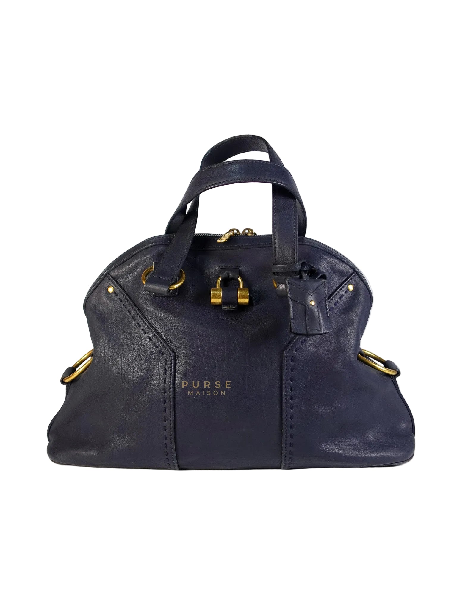 Sac Muse Large Hand Bag In Navy Blue Calfskin Leather Aged Gold ...